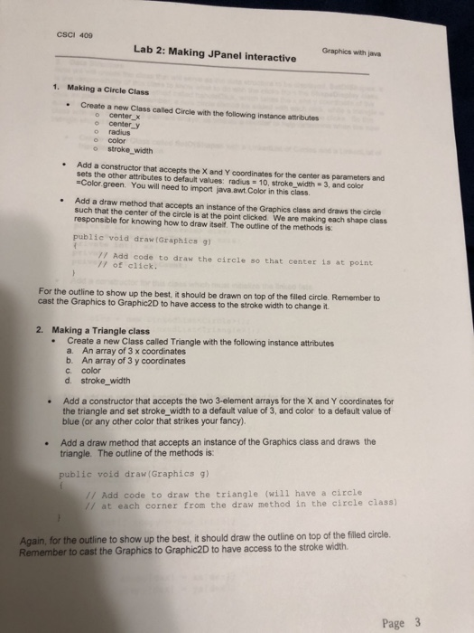 Solved CSCI 409 Graphics with java Lab 2: Making JPanel | Chegg.com