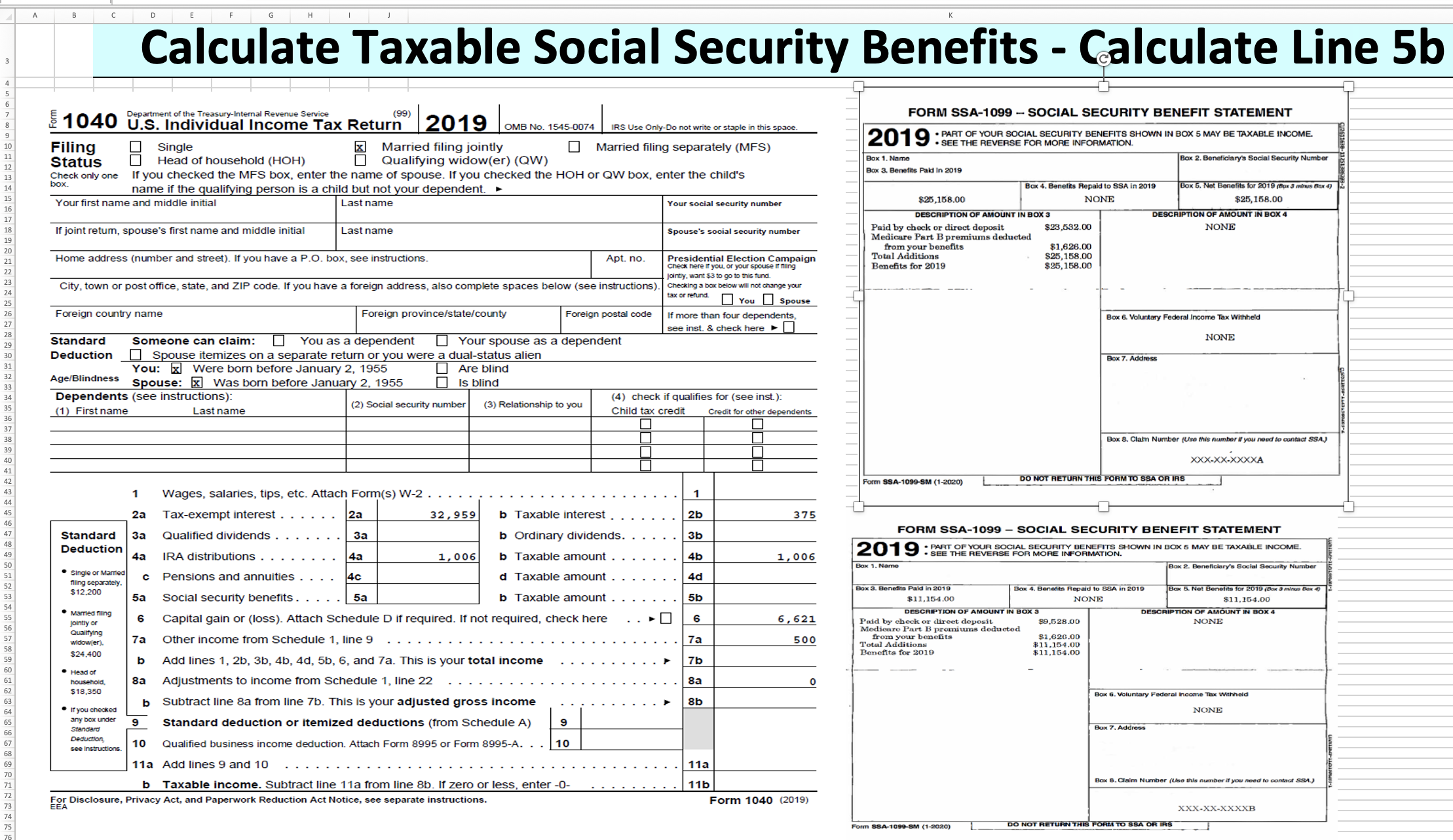 Calculate Taxable Social Security Benefits - | Chegg.com