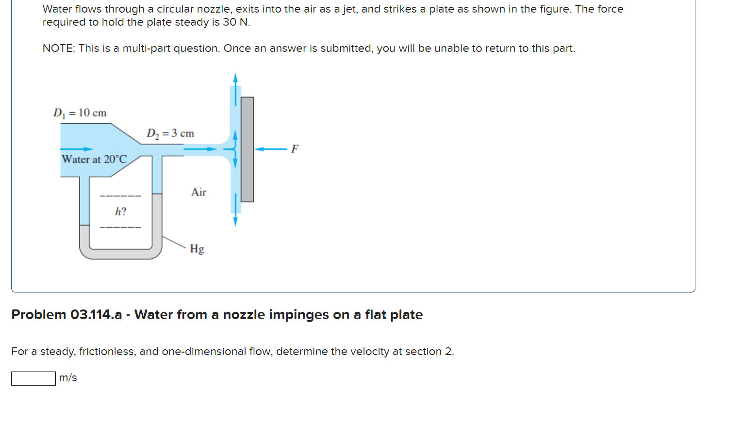 Solved Water flows through a circular nozzle, exits into the | Chegg.com