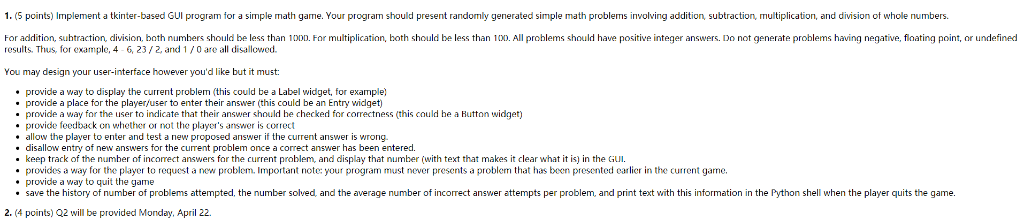 1 S Points Implement Tkinter Based Gui Program Simple Math Game Program Present Randomly G