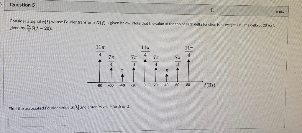 Solved Question 5 6 pts Consider a signal (t) whose Fourier | Chegg.com