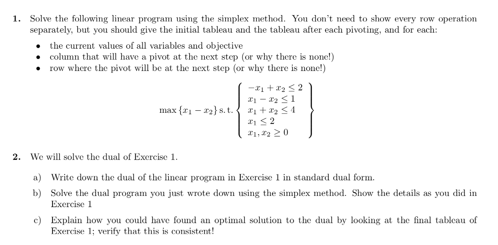 Solved 1. Solve the following linear program using the | Chegg.com
