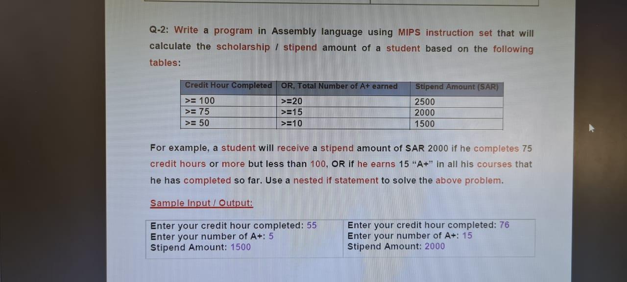 Solved Q-2: Write a program in Assembly language using MIPS | Chegg.com