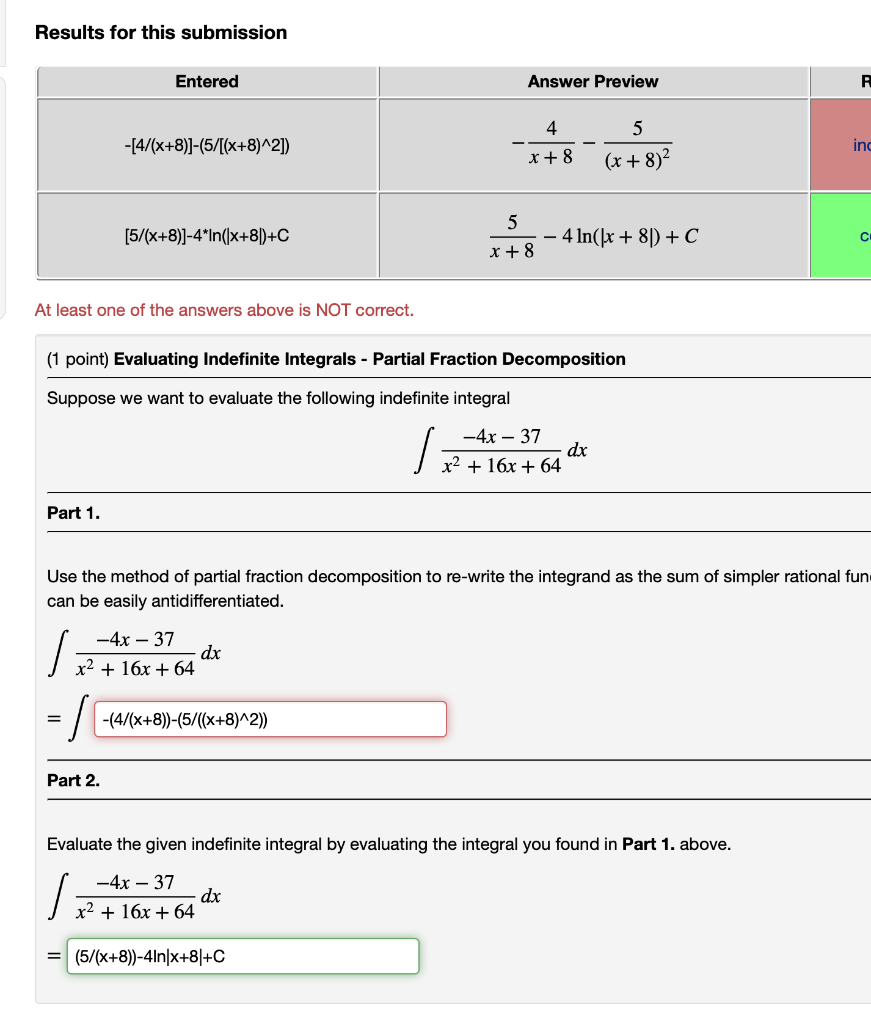 Solved 1 Point Evaluating Indefinite Integrals Partial