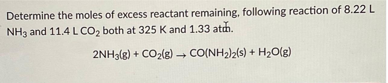 Solved Determine the moles of excess reactant remaining, | Chegg.com