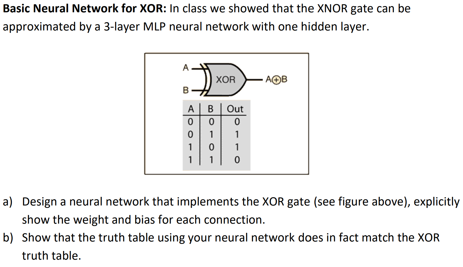 Solved Basic Neural Network For Xor In Class We Showed That