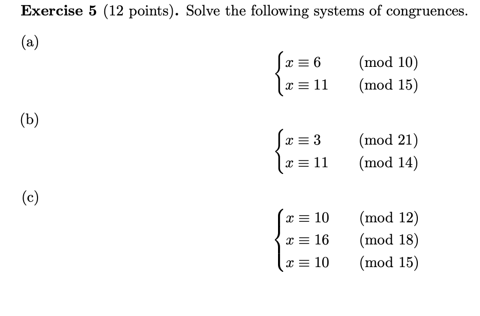 Solved Exercise 5 (12 points). Solve the following systems | Chegg.com