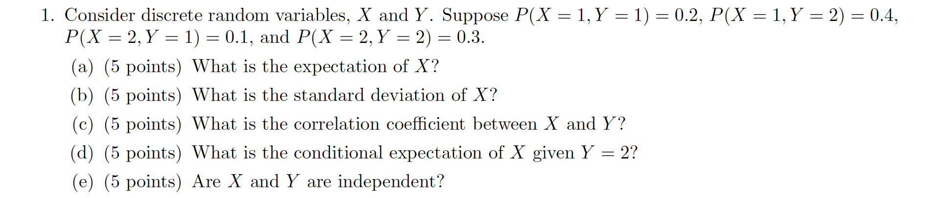 Solved 1. Consider discrete random variables, X and Y. | Chegg.com