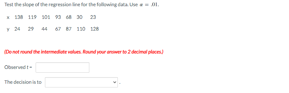 Solved Test the slope of the regression line for the | Chegg.com
