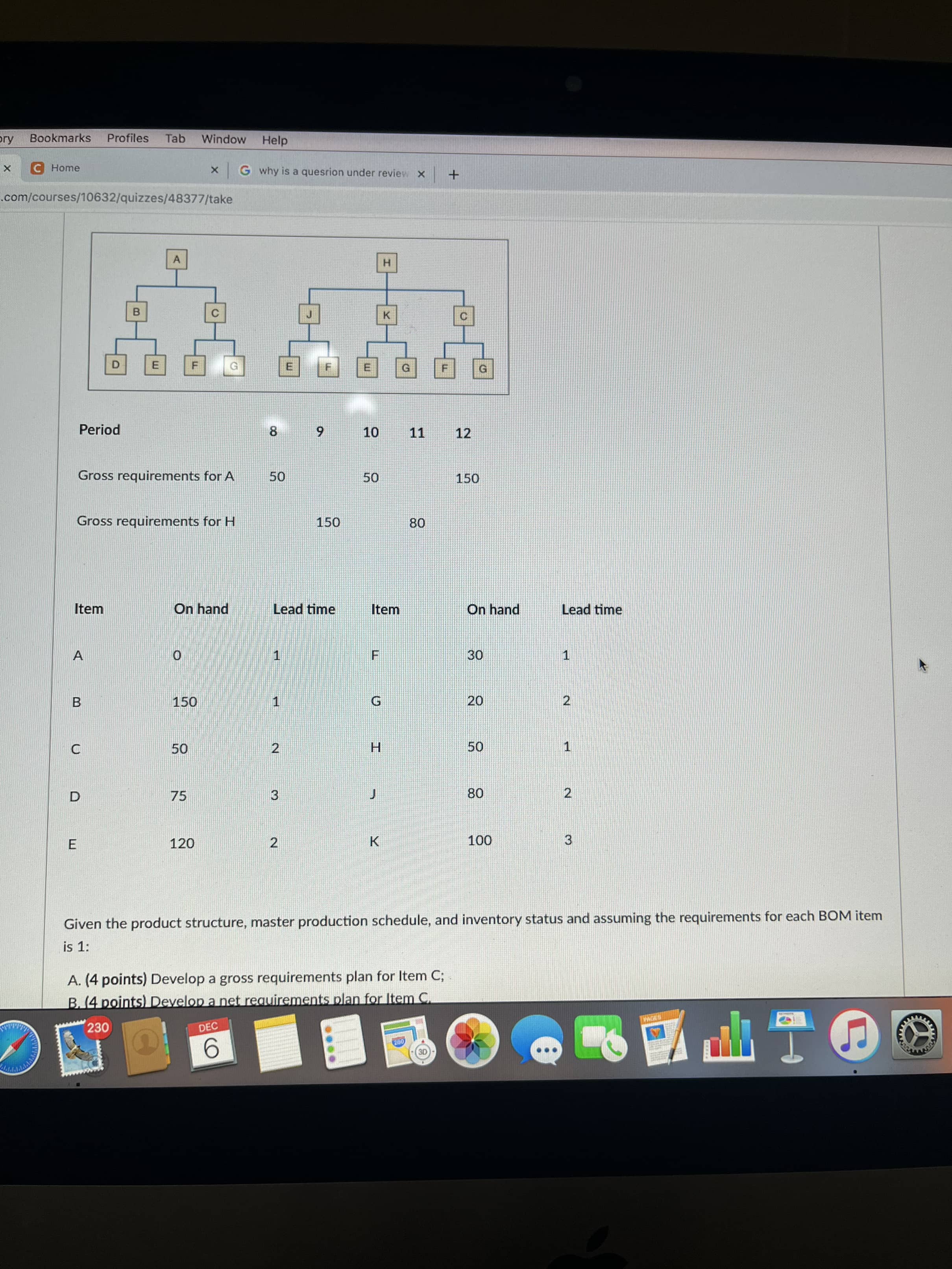 Given the product structure, master production | Chegg.com