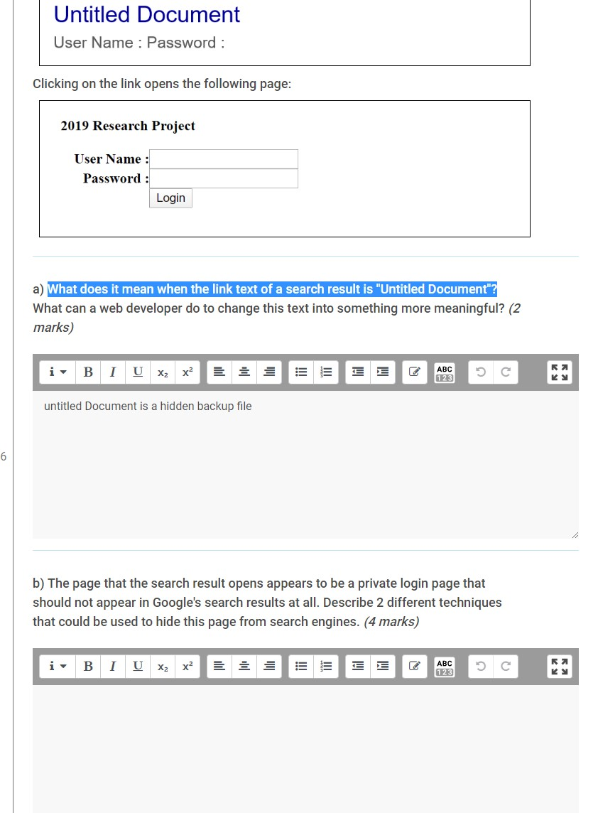 Solved Untitled Document User Name: Password: Clicking on | Chegg.com