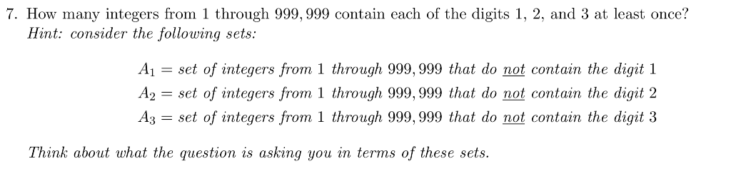 Solved 7. How many integers from 1 through 999,999 contain | Chegg.com