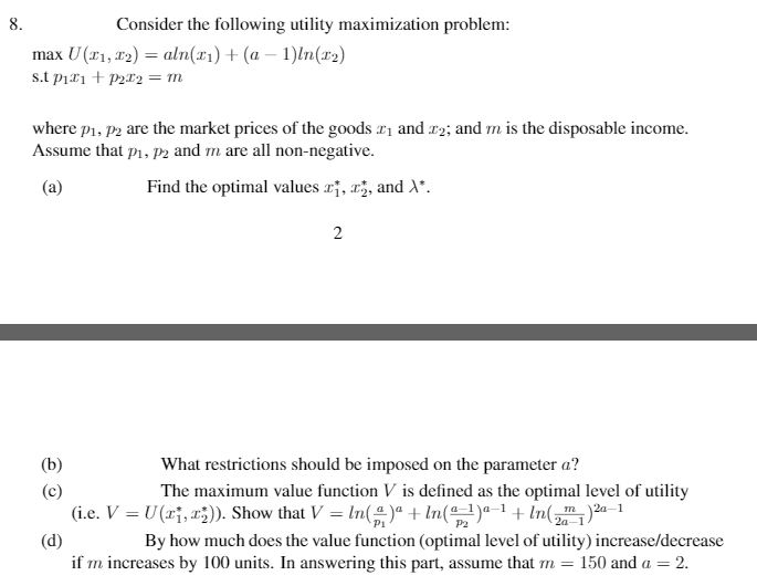 8. Consider the following utility maximization | Chegg.com