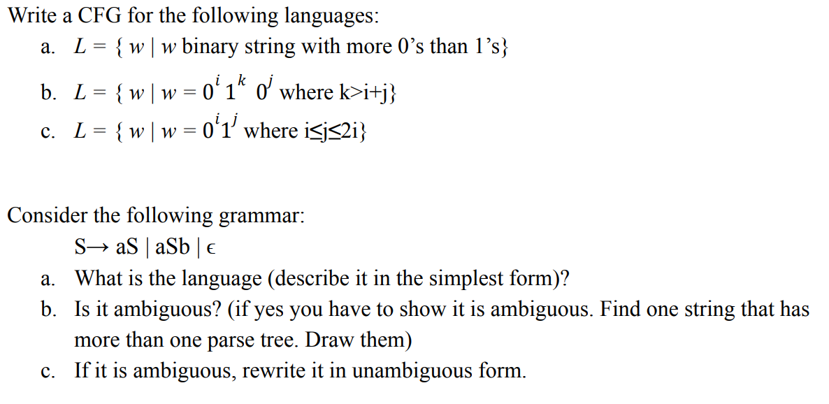 Solved Write a CFG for the following languages: a. L={w∣w | Chegg.com