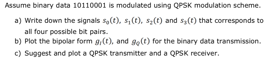 Solved Assume binary data 10110001 is modulated using QPSK | Chegg.com