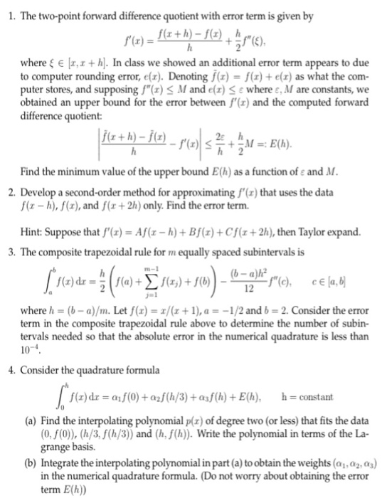 Solved 1. The two-point forward difference quotient with | Chegg.com