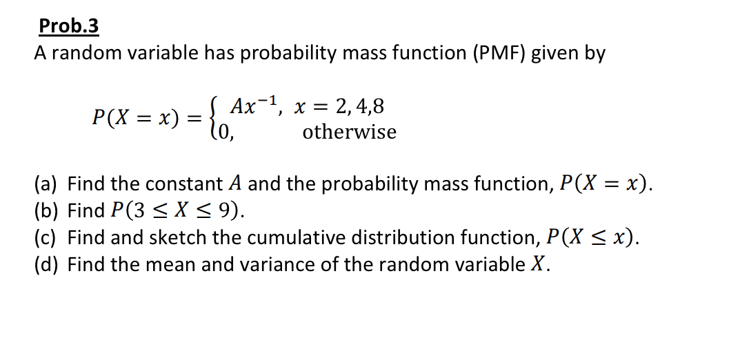 Solved Prob.3 A random variable has probability mass | Chegg.com