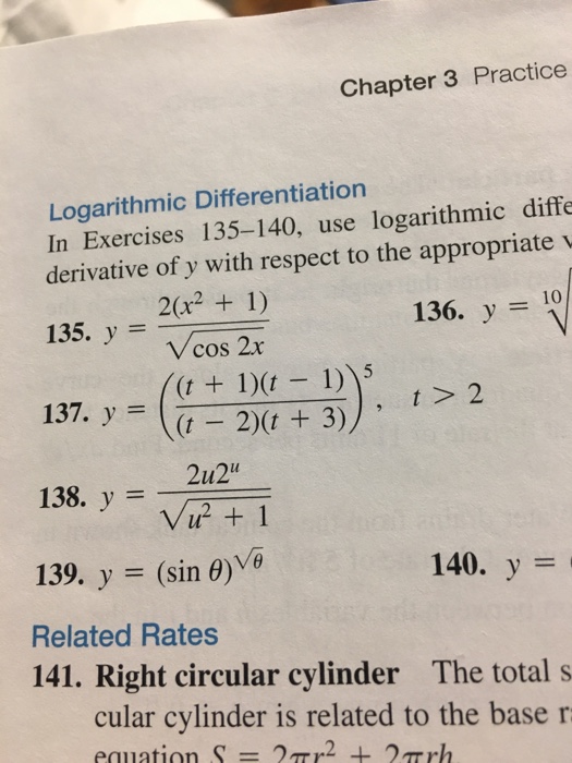 Solved Chapter 3 Practice Logarithmic Differentiation In | Chegg.com