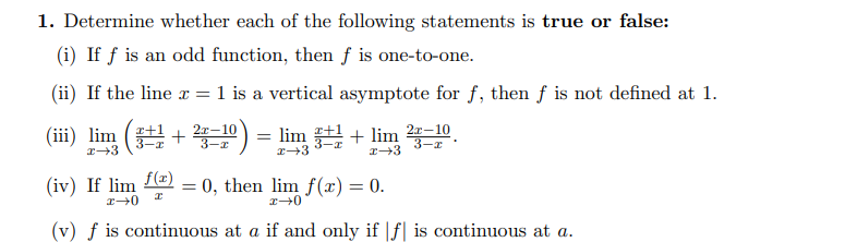 Solved Determine whether each of the following statements is | Chegg.com