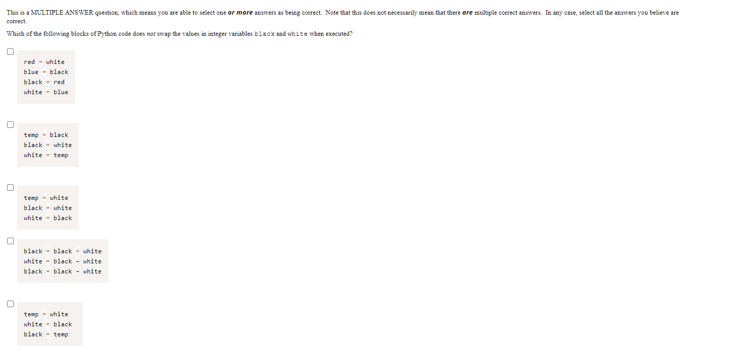Solved correct. Which of the following blocks of Python code | Chegg.com