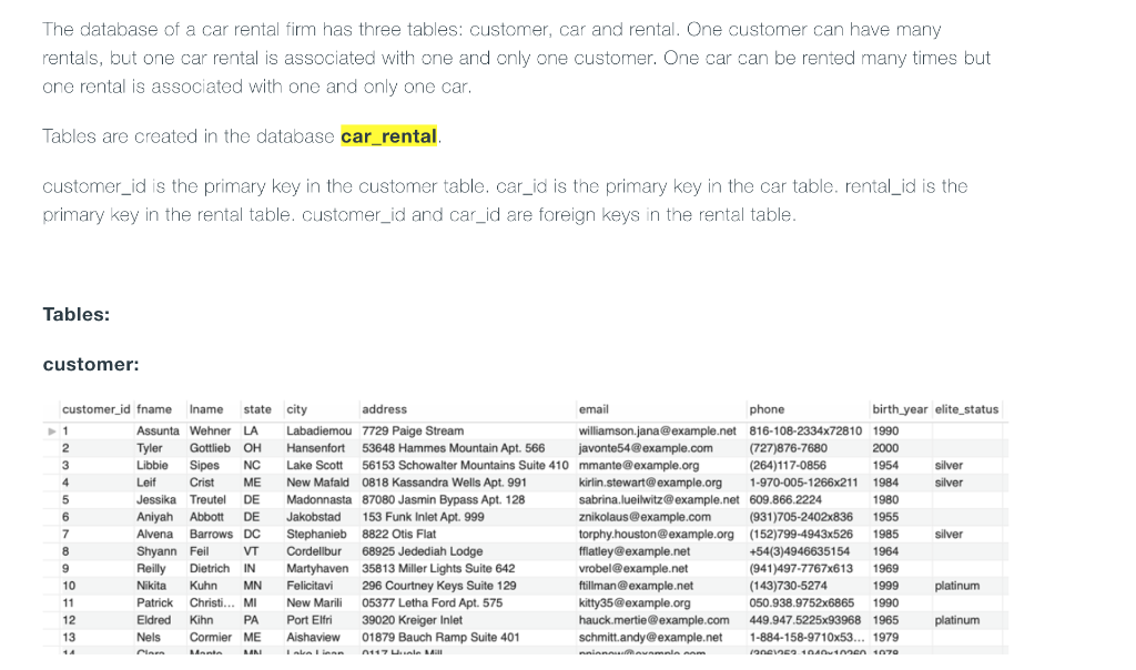 Solved The database of a car rental firm has three tables: | Chegg.com