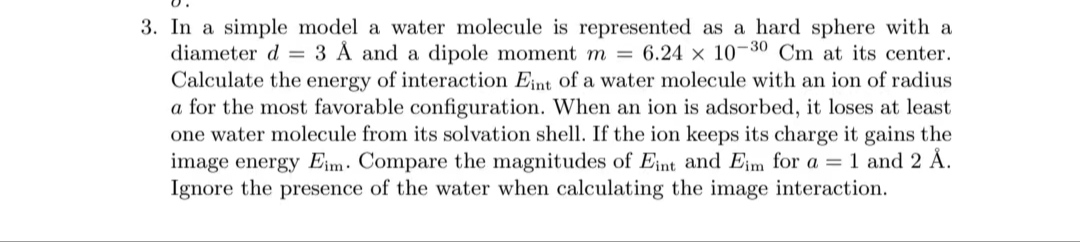 Solved In a simple model a water molecule is represented as | Chegg.com