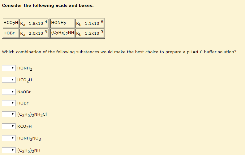 Solved Consider the following acids and bases: |HCO2H K | Chegg.com