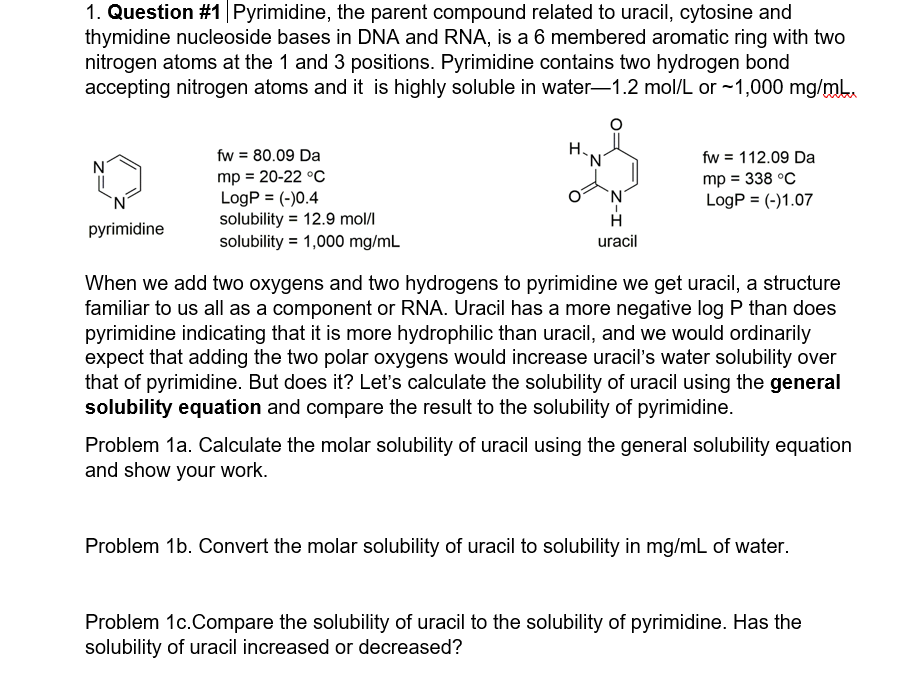 Solved 1. Question \#1 Pyrimidine, the parent compound | Chegg.com