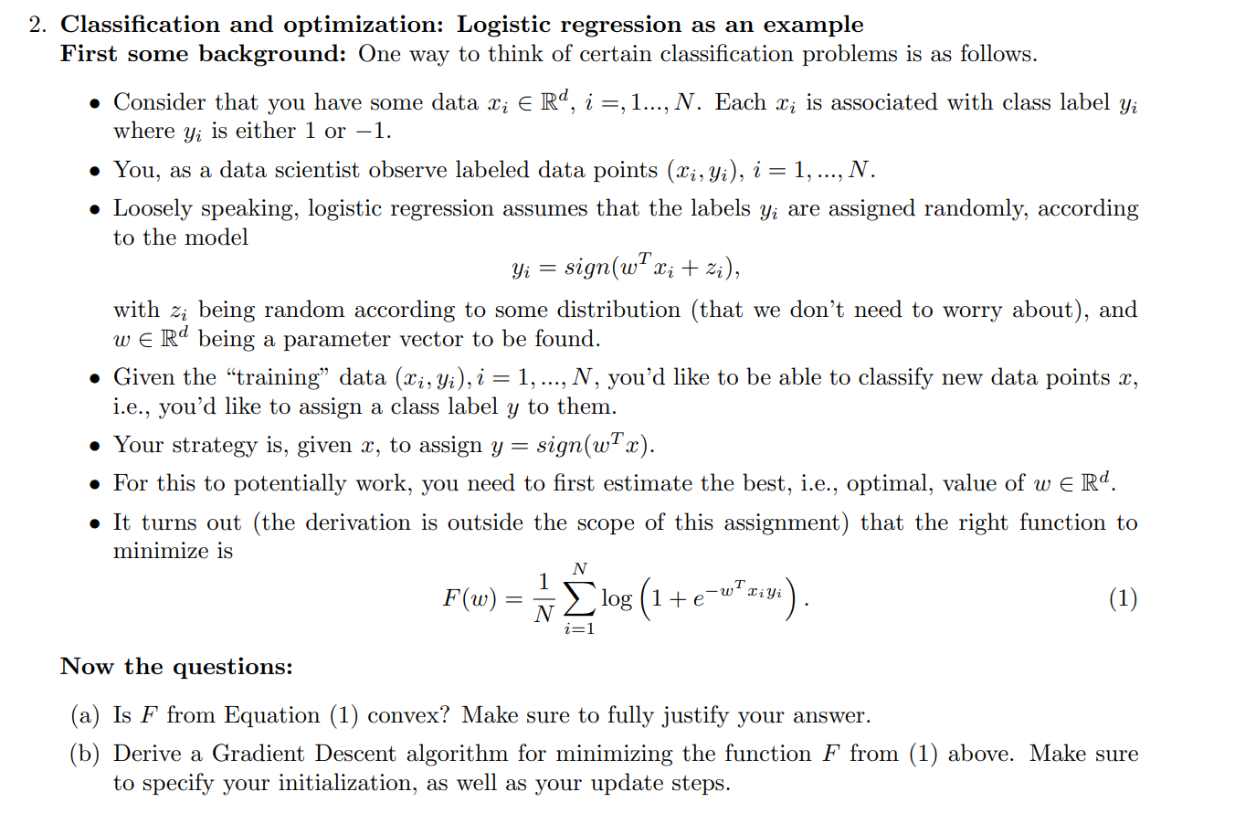 2. Classification and optimization: Logistic | Chegg.com