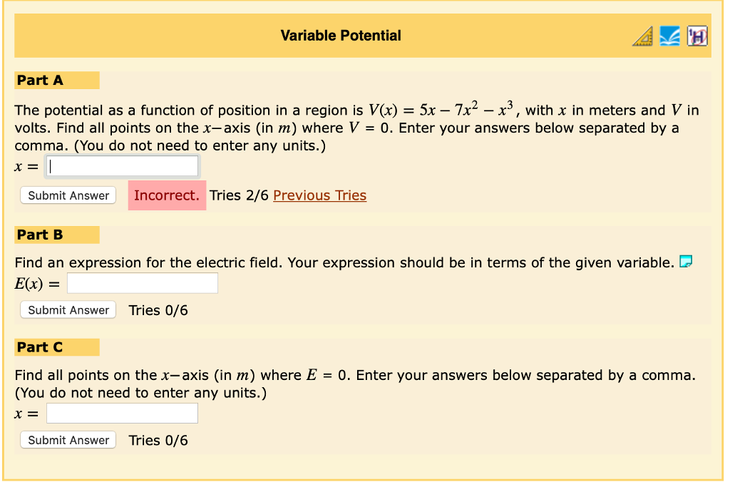 Solved Variable Potential Part A The potential as a function | Chegg.com