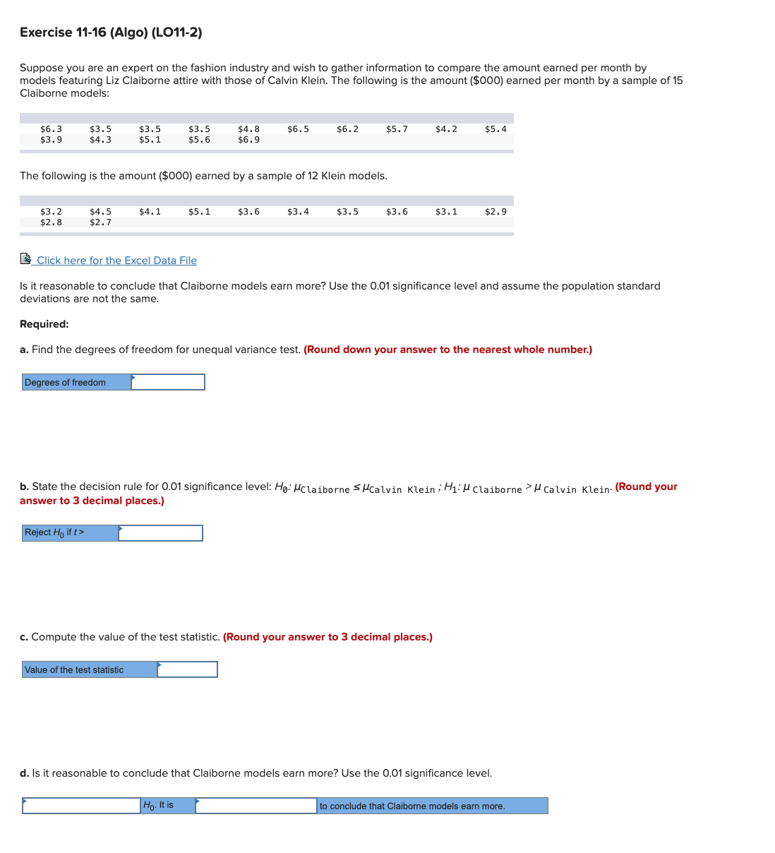 Solved Exercise 11-16 (Algo) (LO11-2)Suppose you are an | Chegg.com