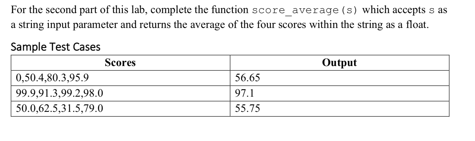 Solved def score_average(s): """ (str) -> float | Chegg.com