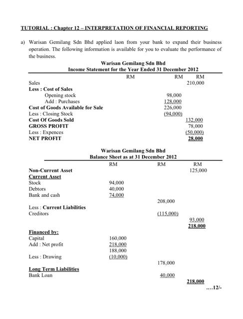 Solved IUTORIAL : Chapter 12 - INTERPRETATION OF | Chegg.com