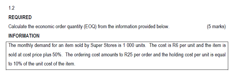 Solved REQUIRED Calculate the economic order quantity (EOQ) | Chegg.com
