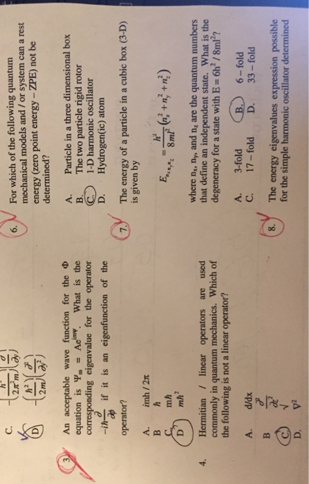 Solved For which of the following quantum mechanical models | Chegg.com