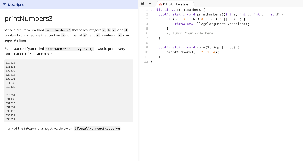 Solved Description printNumbers3 Write a recursive method | Chegg.com
