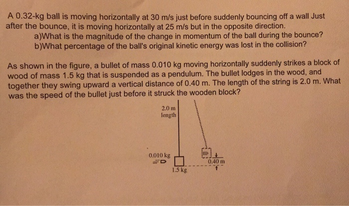 Solved A 0.32-kg ball is moving horizontally at 30 m/s just | Chegg.com