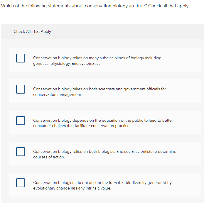 Solved Which of the following statements about conservation | Chegg.com