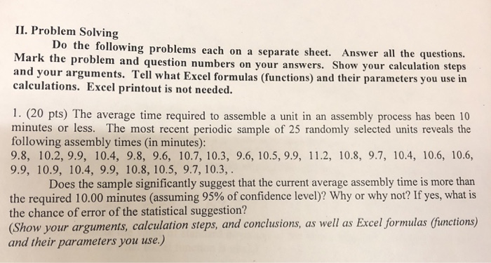 Solved II. Problem Solving Do the following problems each on | Chegg.com