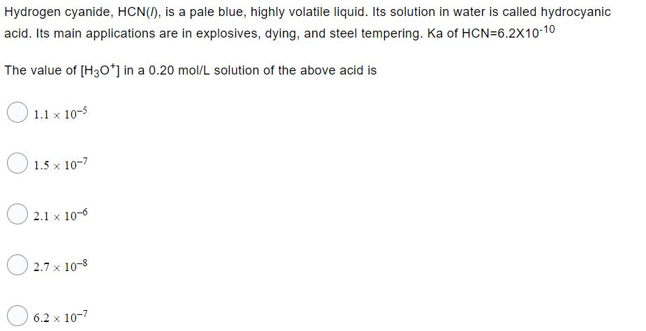 Solved Hydrogen cyanide, HCN(!), is a pale blue, highly | Chegg.com