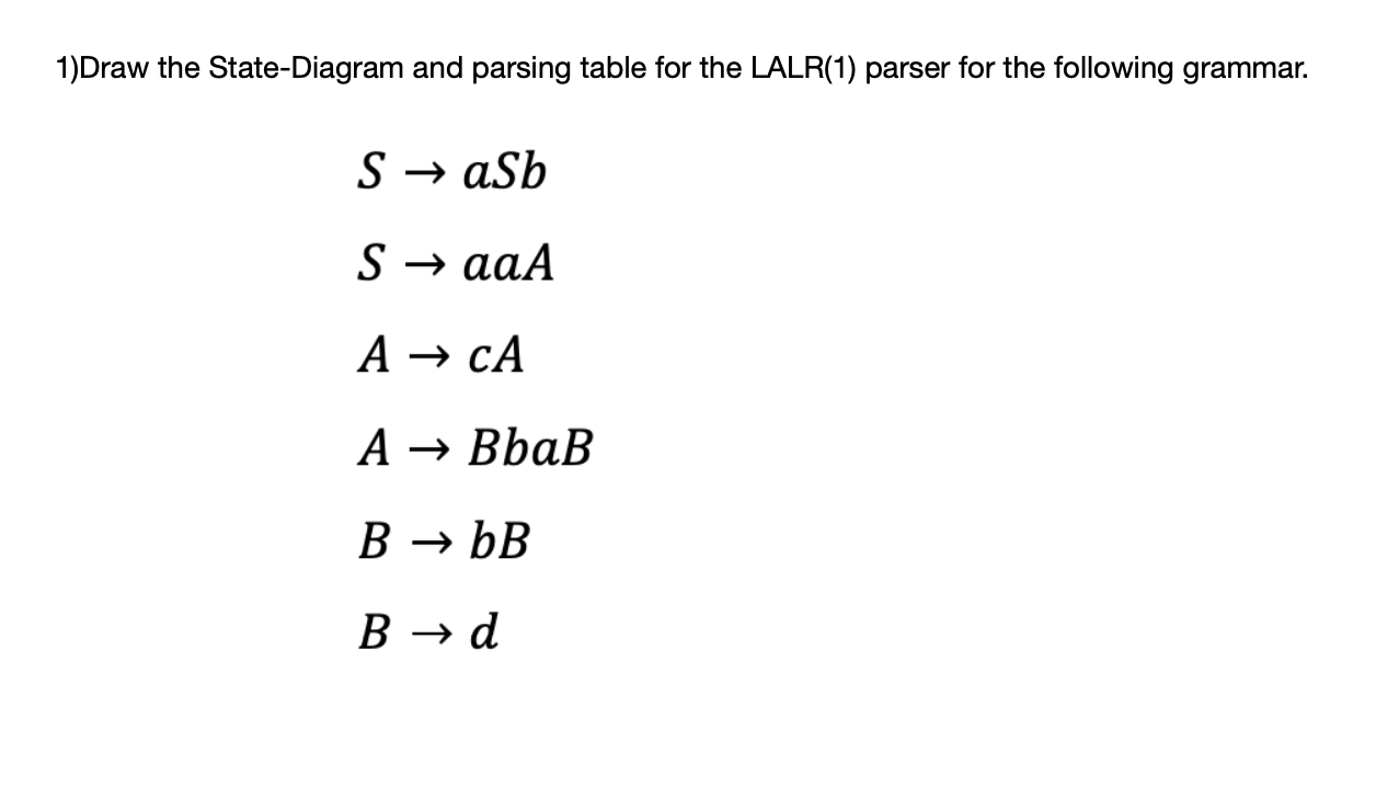 Solved 1)Draw the State-Diagram and parsing table for the | Chegg.com