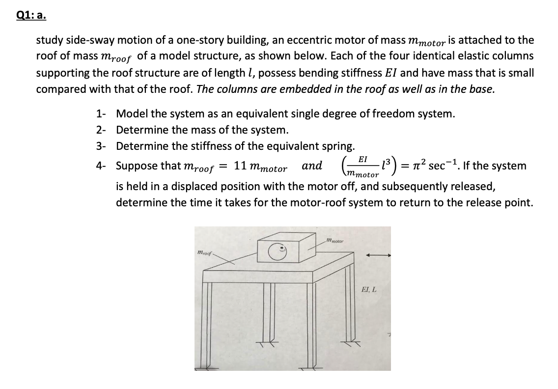 Solved study side-sway motion of a one-story building, an | Chegg.com