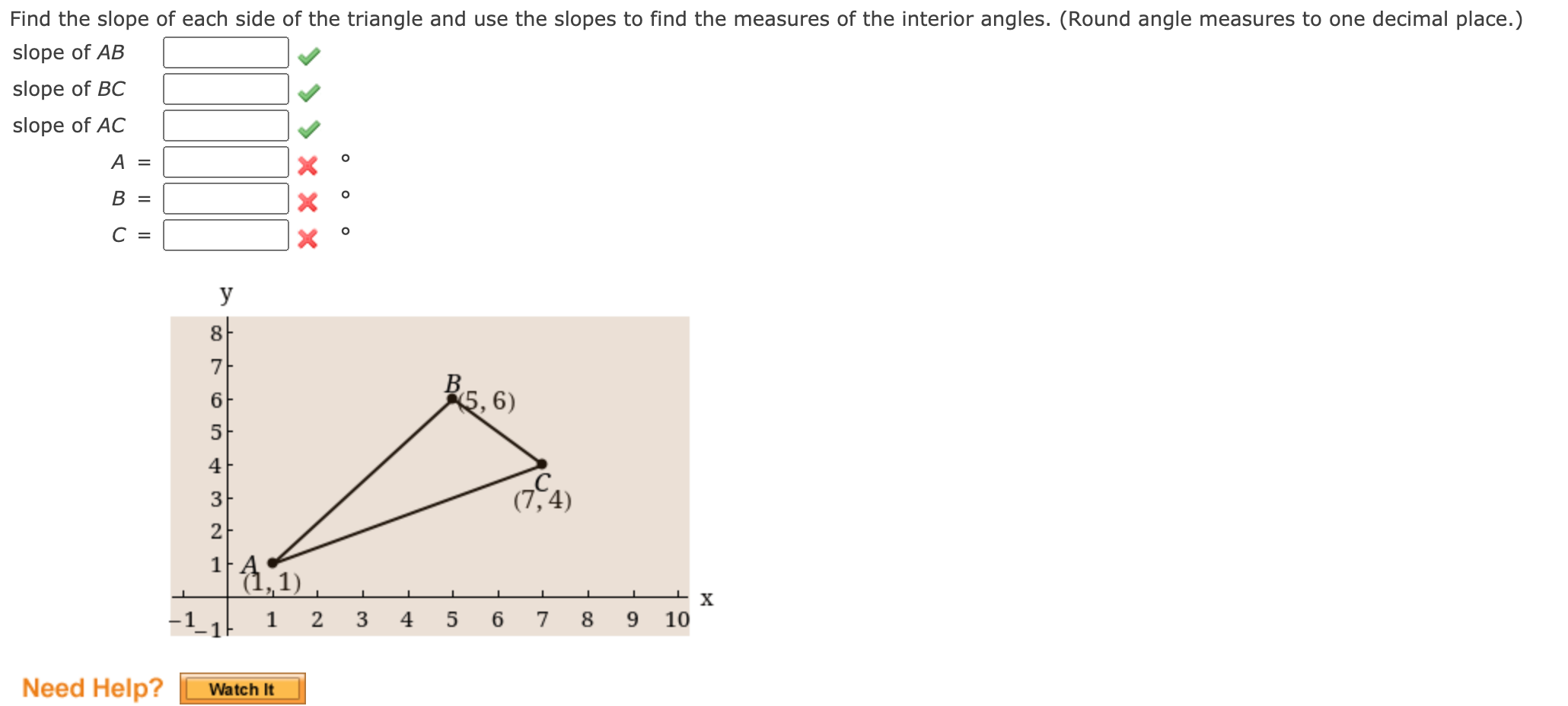 Solved Find the slope of each side of the triangle and use | Chegg.com