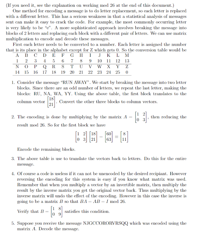 Solved (If you need it, see the explanation on working mod | Chegg.com