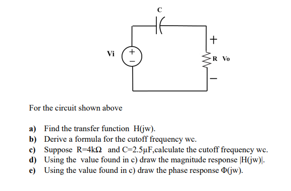 Solved For the circuit shown above a) Find the transfer | Chegg.com