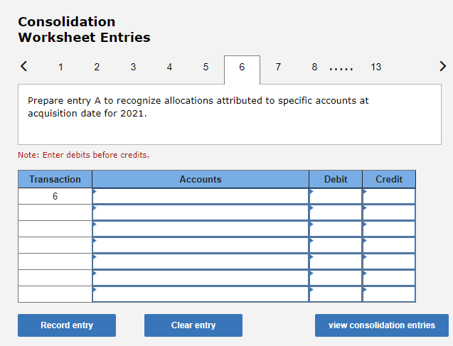 Solved Consolidation Worksheet Entries