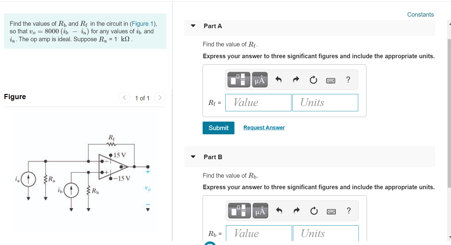 Solved Constants Part A Find the values of Rh and Rf in the | Chegg.com