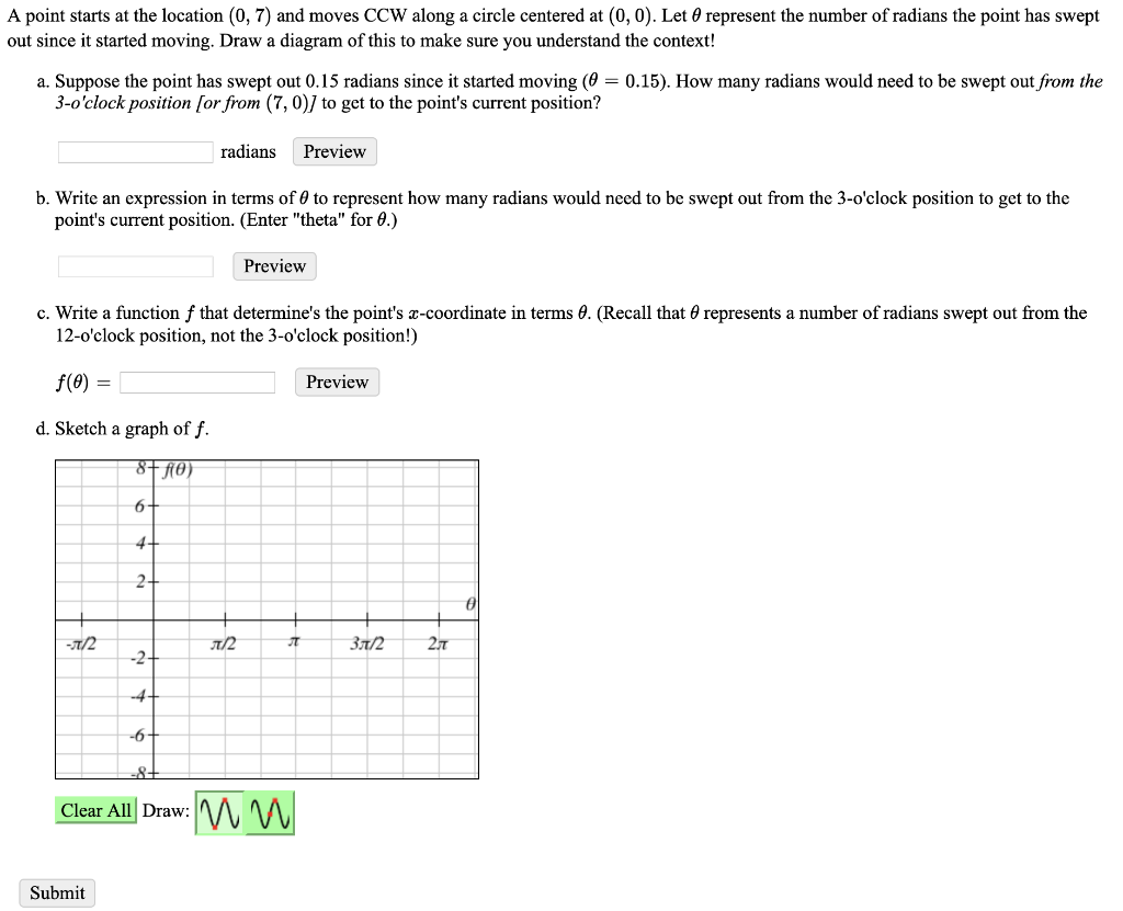 Solved A point starts at the location (0, 7) and moves CCW | Chegg.com