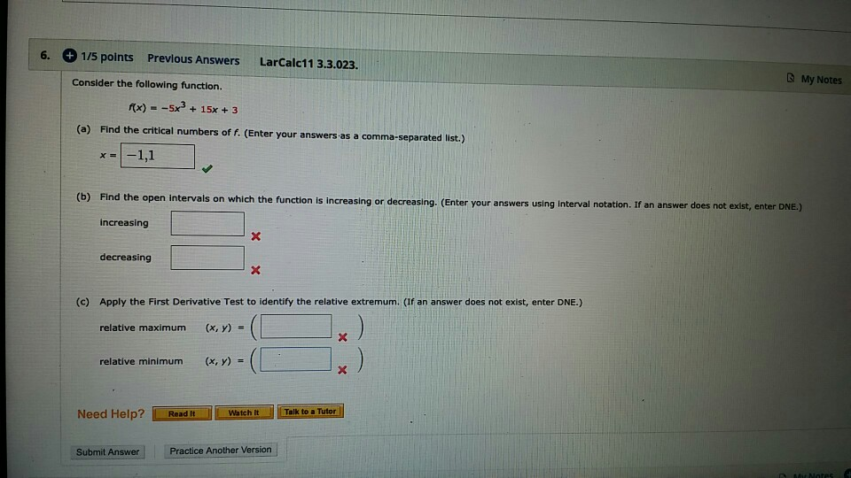 Solved 6. My Notes + 1/5 points Previous Answers LarCalc11 | Chegg.com