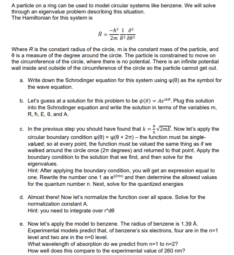 Solved A particle on a ring can be used to model circular | Chegg.com